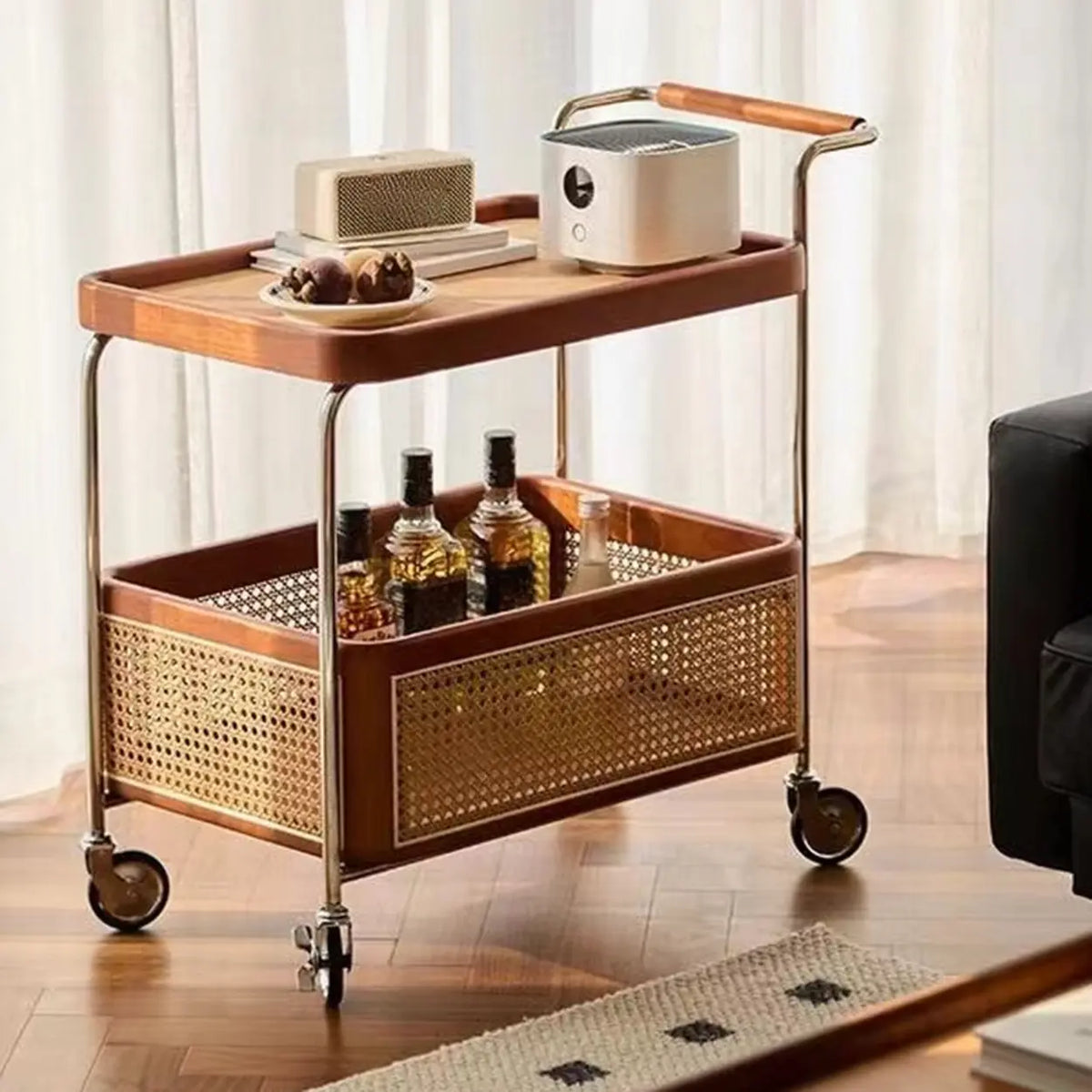 Natural Finish Portable Rectangular Wood Bar Cart Side Table – Homebaa