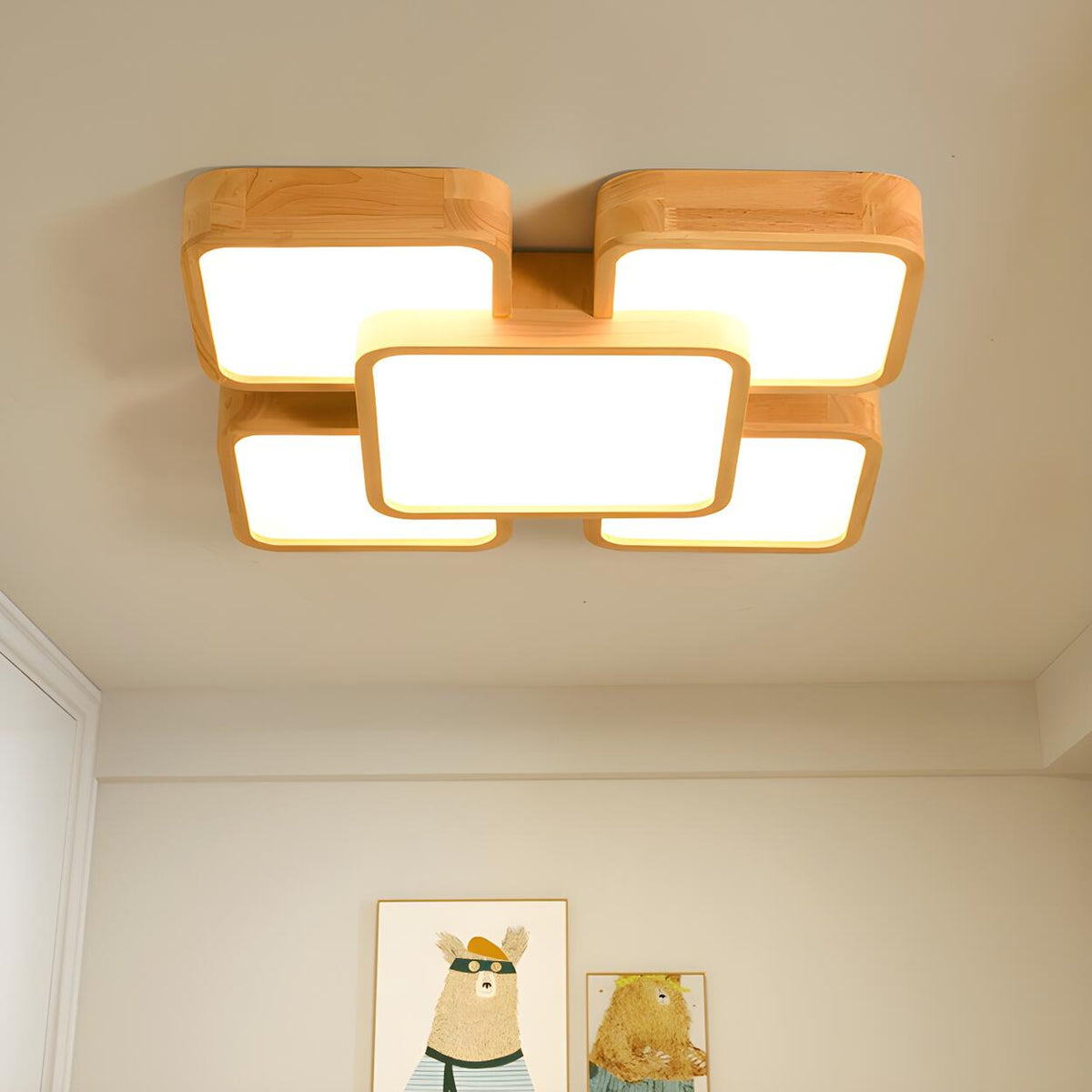 Nordic Splicing Square Wooden LED Flush Mount Light – Homebaa