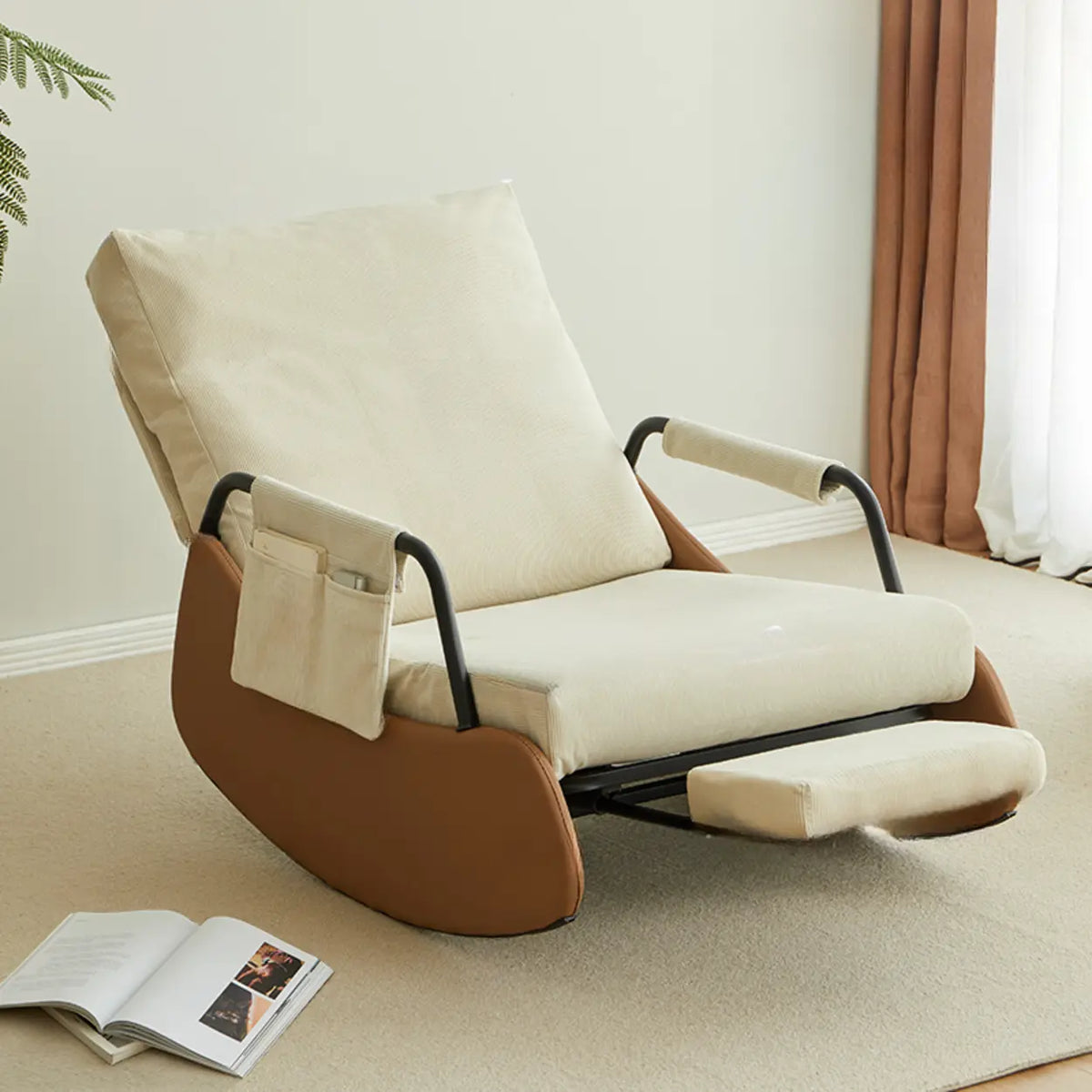 Off-White Upholstered Track Arm Metal Leg Rocking Chair – Homebaa