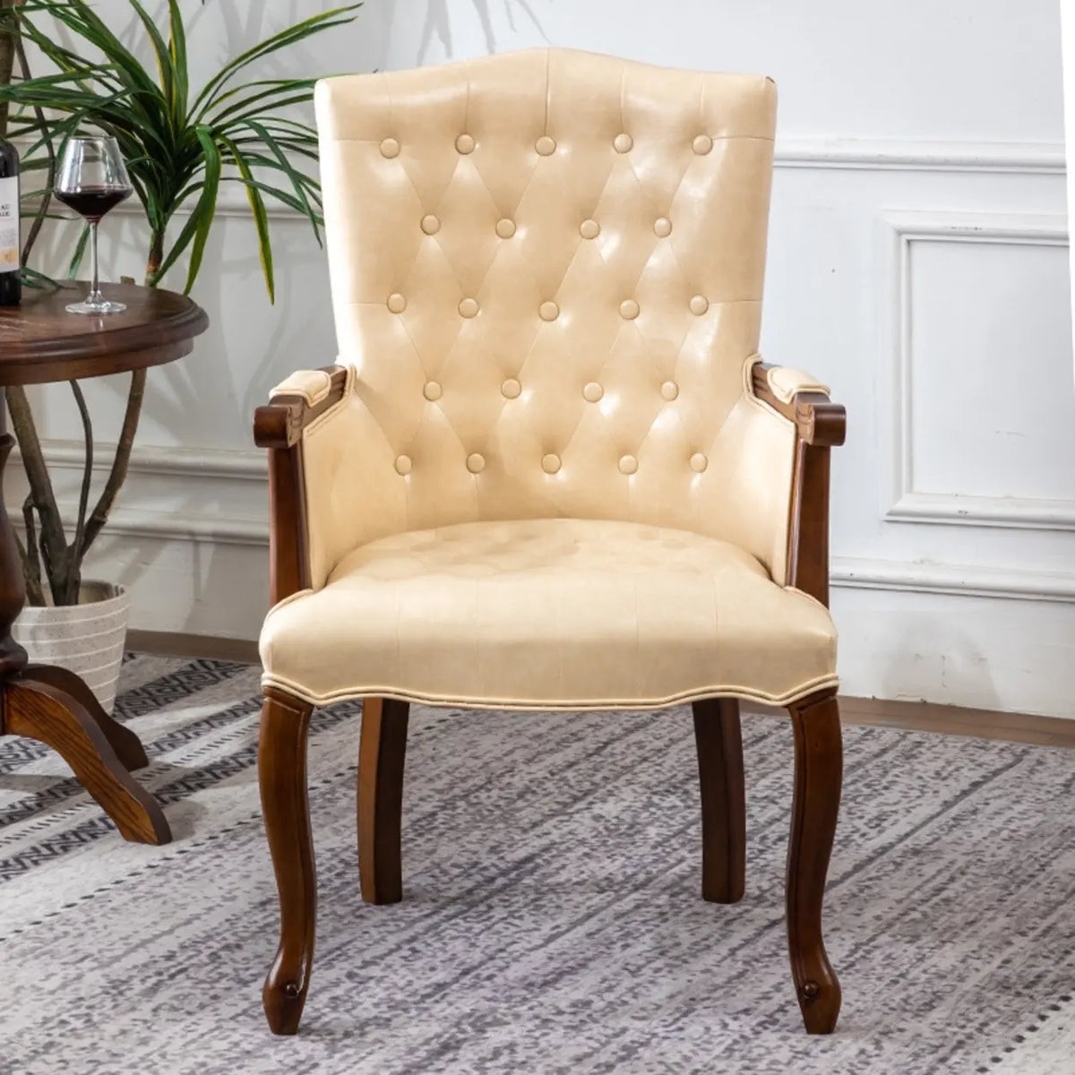Classic PU Leather Recessed Arm Tufted Accent Chair – Homebaa