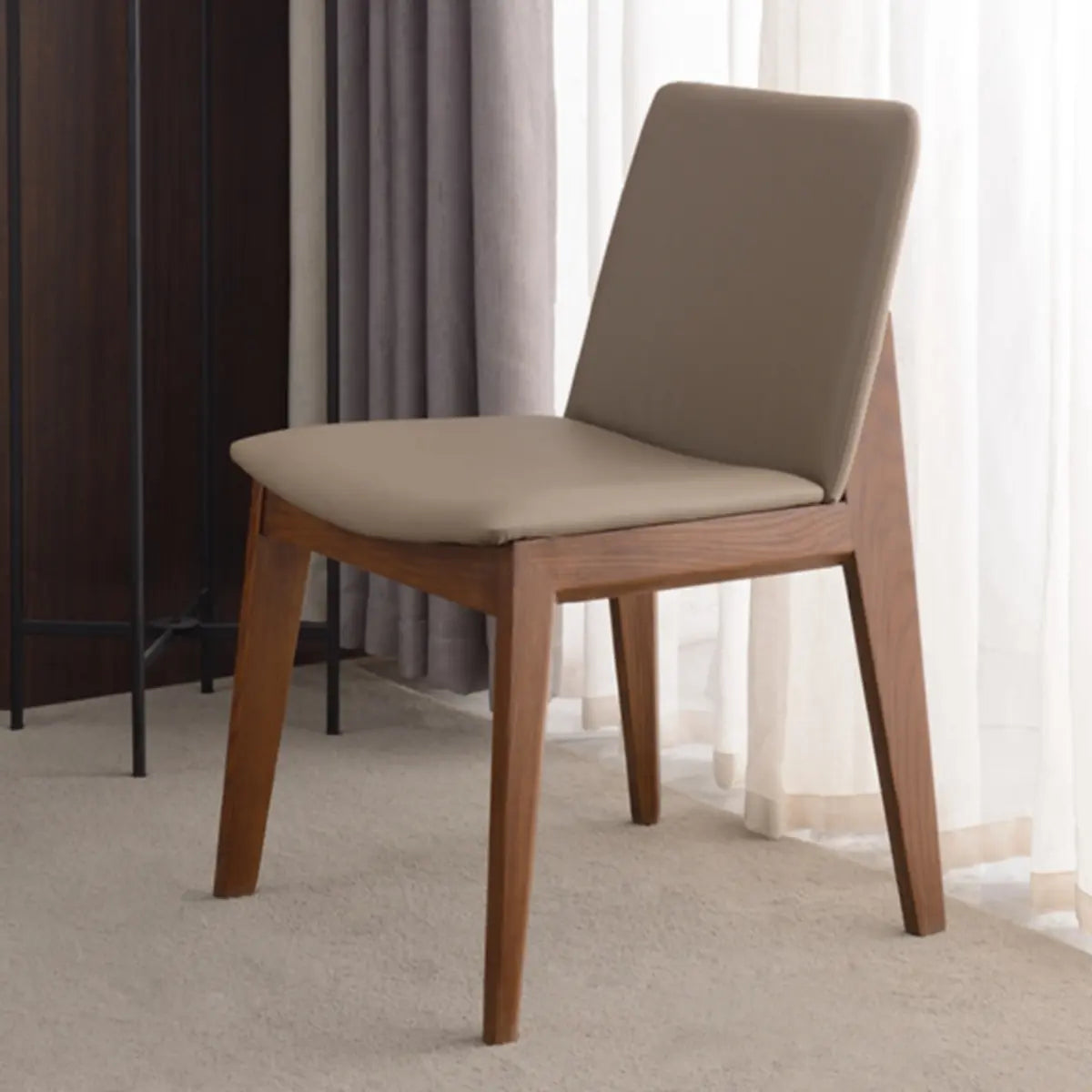 Rectangle Backrest Faux Leather Wood Dining Chair Khaki – Homebaa