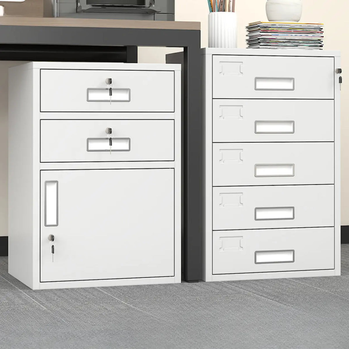 Rectangle Grey Steel Lockable Compact Filing Cabinet – Homebaa
