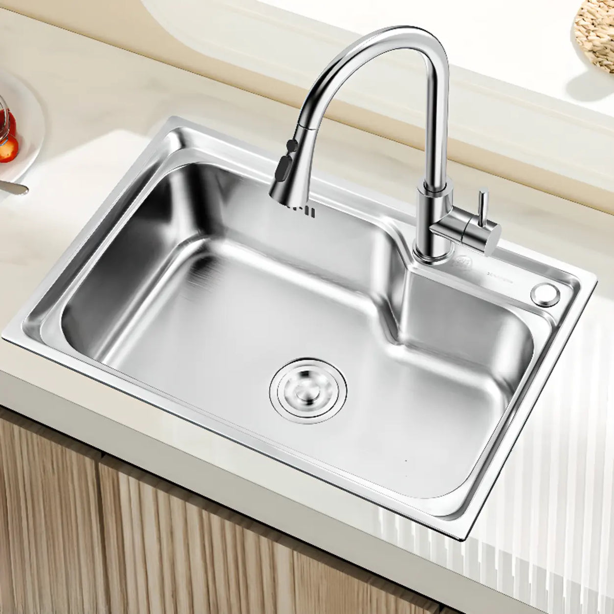 Rectangular Stainless Steel Kitchen Sink with Colander – Homebaa