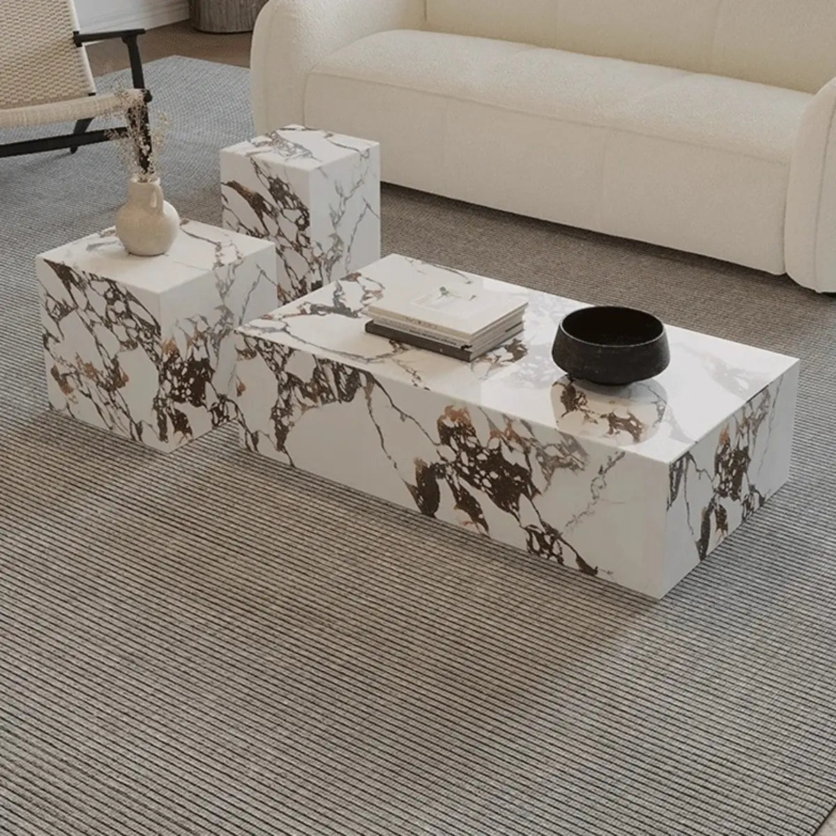 Rectangular Textured Stone Block Bunching Coffee Table – Homebaa