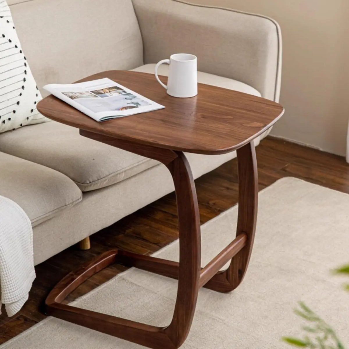 Scandinavian C-shaped Wood Brown Rectangular Chairside Table – Homebaa