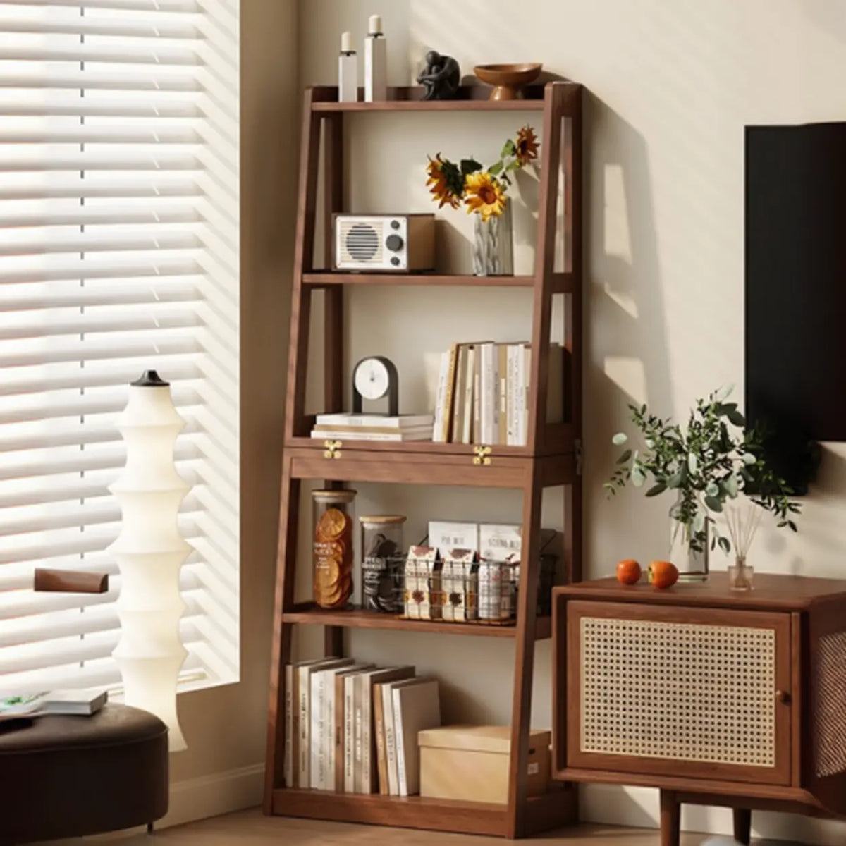 Scandinavian Corner Vertical Foldable Wood Ladder Bookshelf – Homebaa