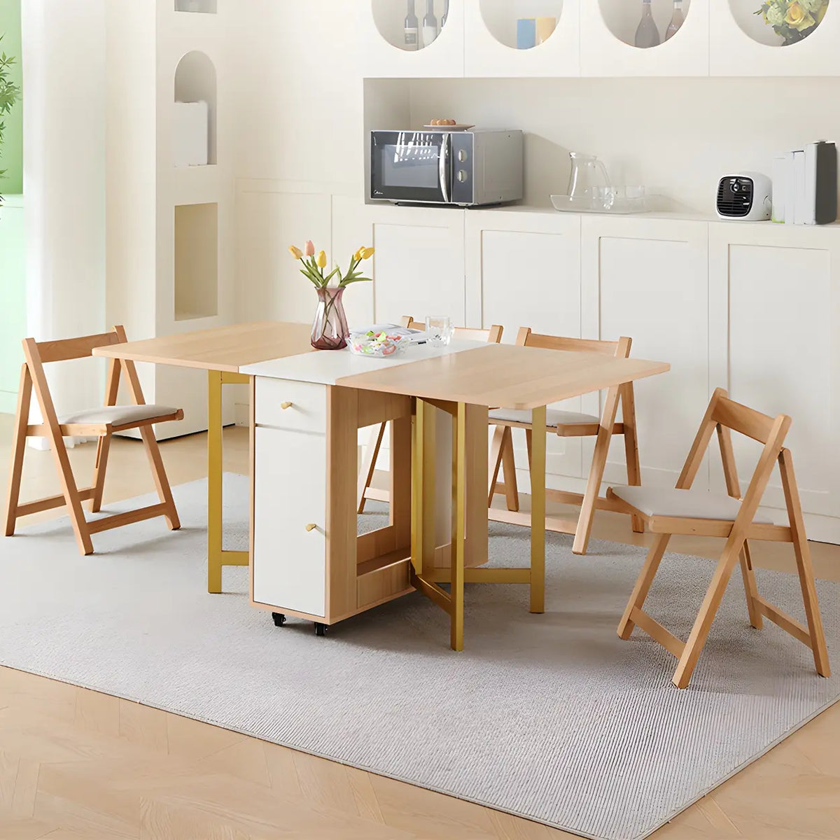 Scandinavian Folding Rectangle Rubberwood Dining Table – Homebaa