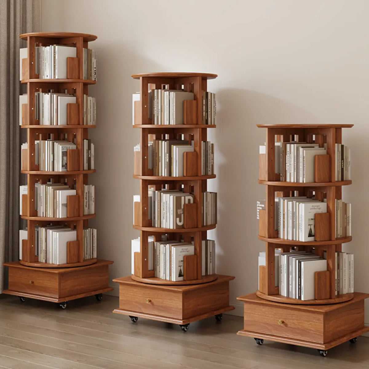 Scandinavian Tiered Shelf Rotating Wood Vertical Corner Bookshelf – Homebaa