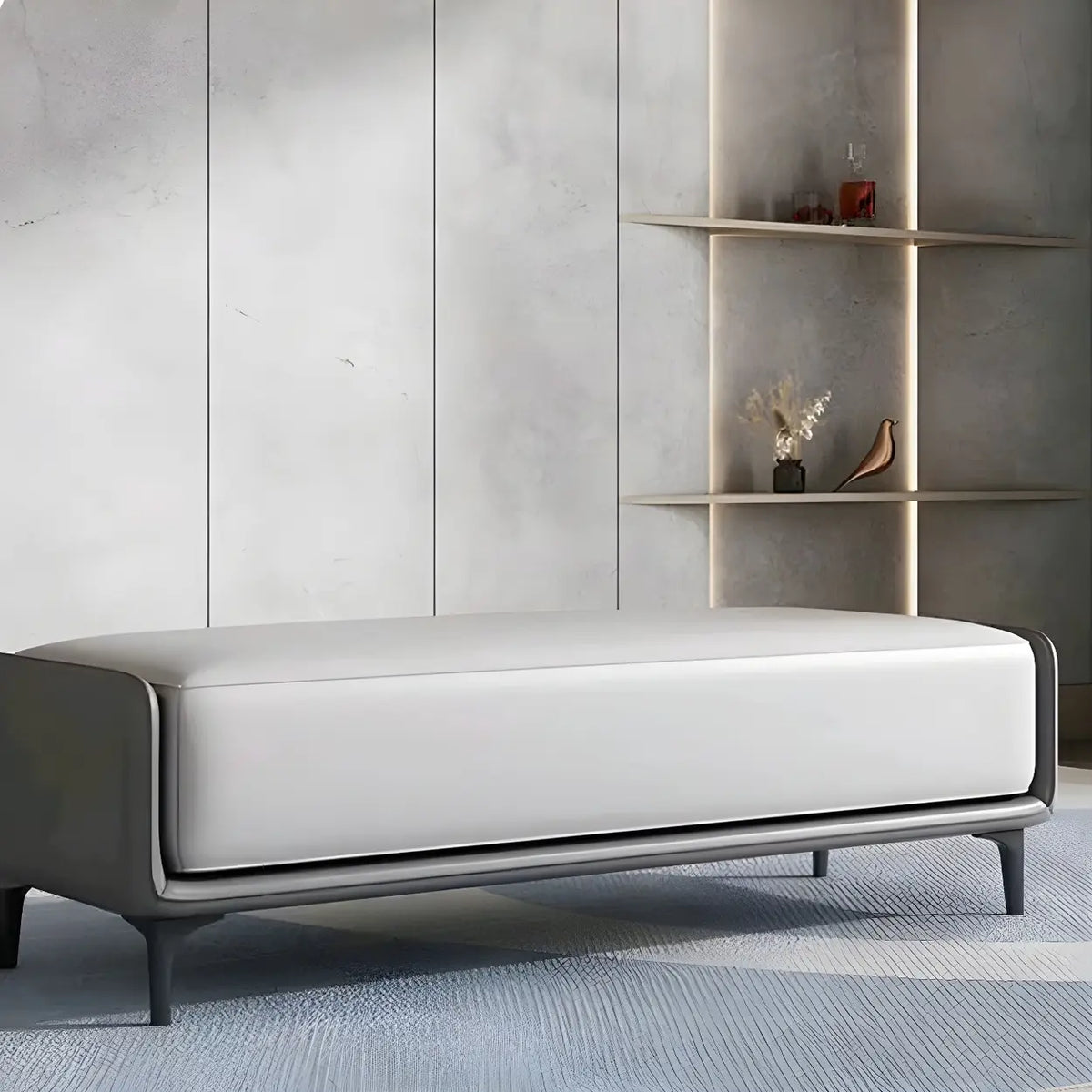 Short Grey Leather Upholstered Bedroom Bench with Legs – Homebaa