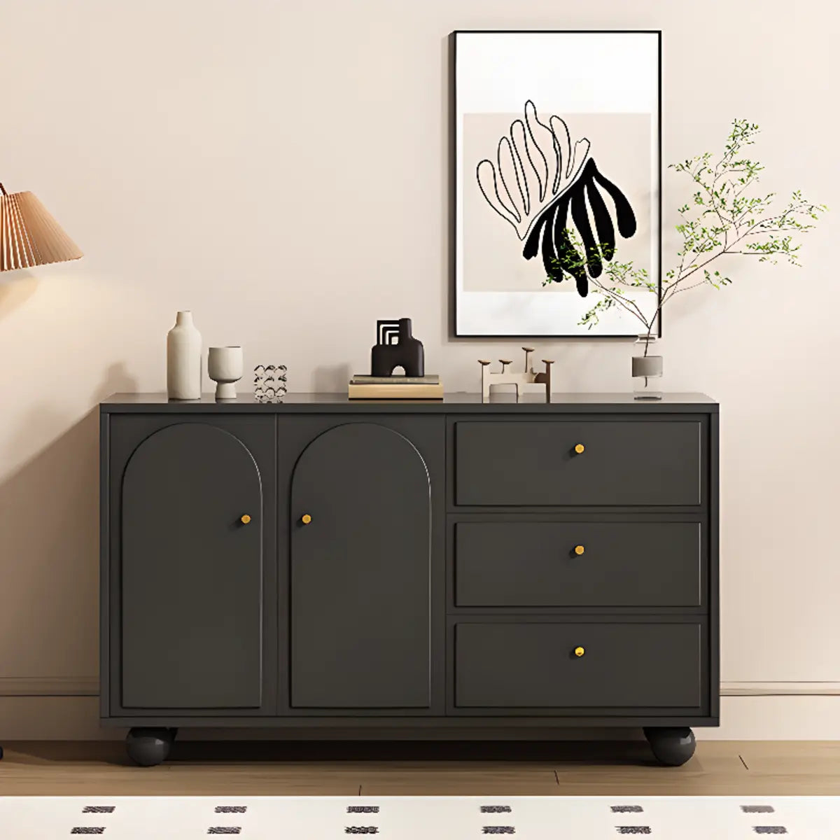 Simple Black Wood Drawers and Shelves Buffet with Storage – Homebaa