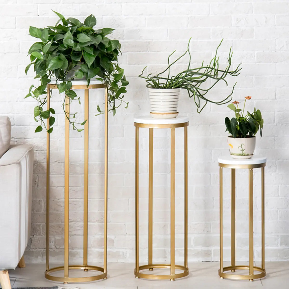 Simple Round Gold Marble Base Metal Nesting Plant Stand – Homebaa