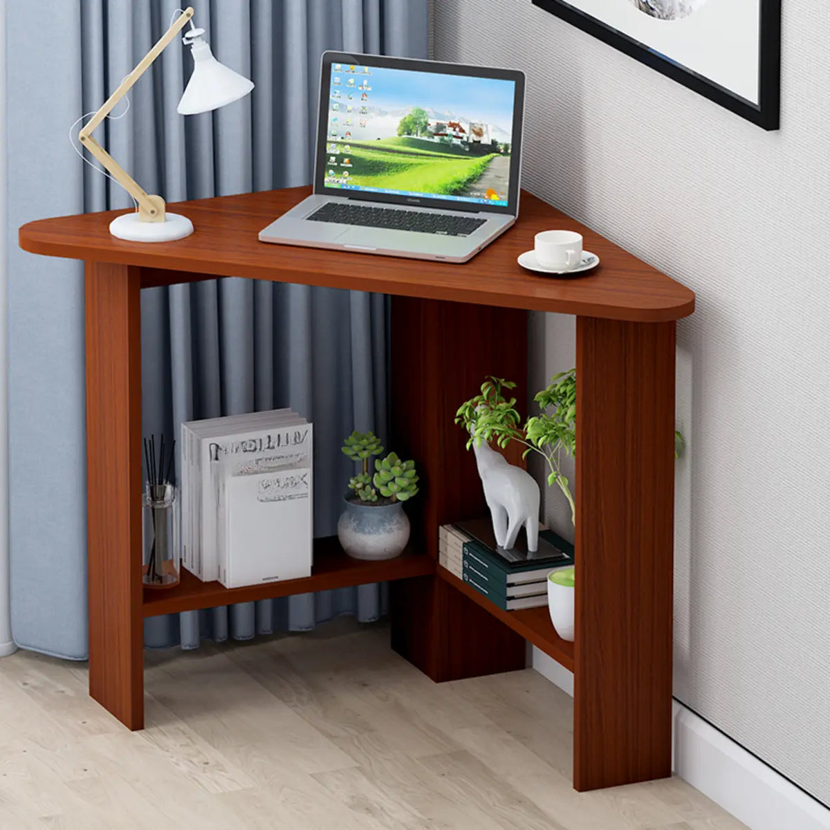 Small Wood Exterior Shelf Triangle Corner Computer Desk – Homebaa