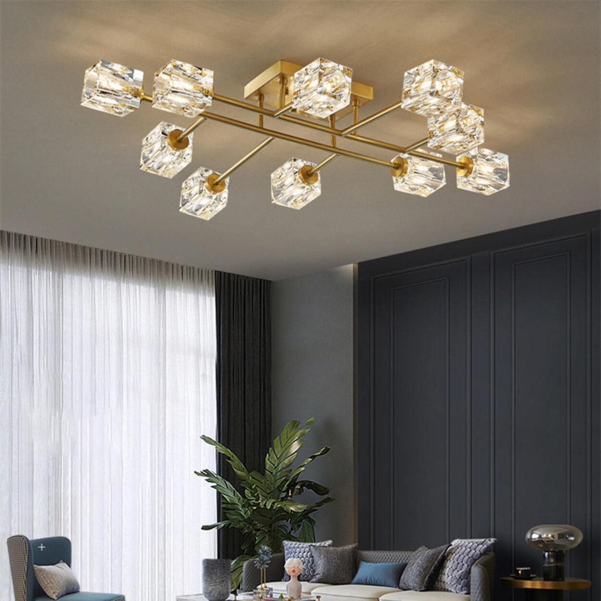 Sputnik Crystal Cube Semi-Flush Mount Light 10-Light – Homebaa
