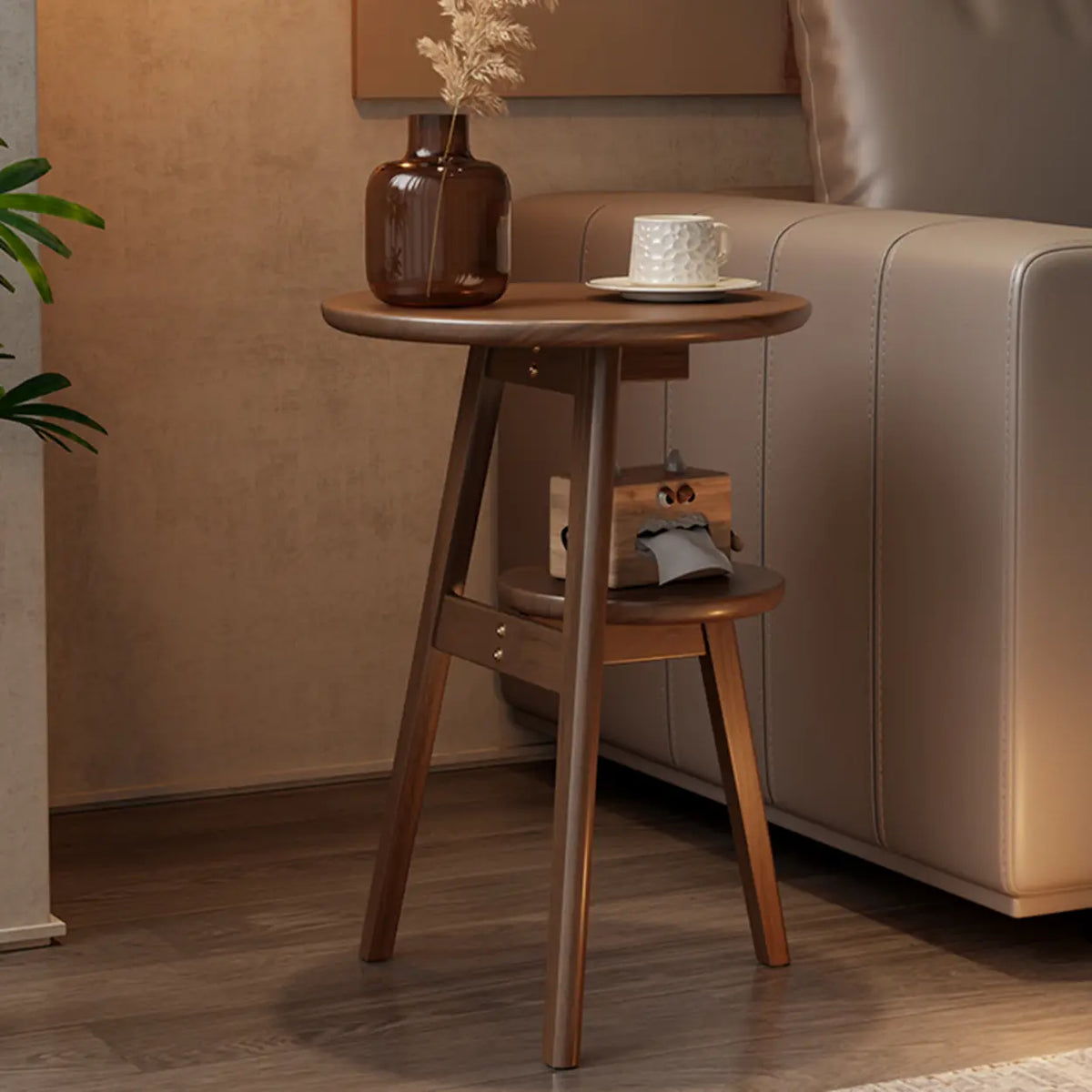 Standard Height Brown Tripod Base Wooden Round Side Table – Homebaa