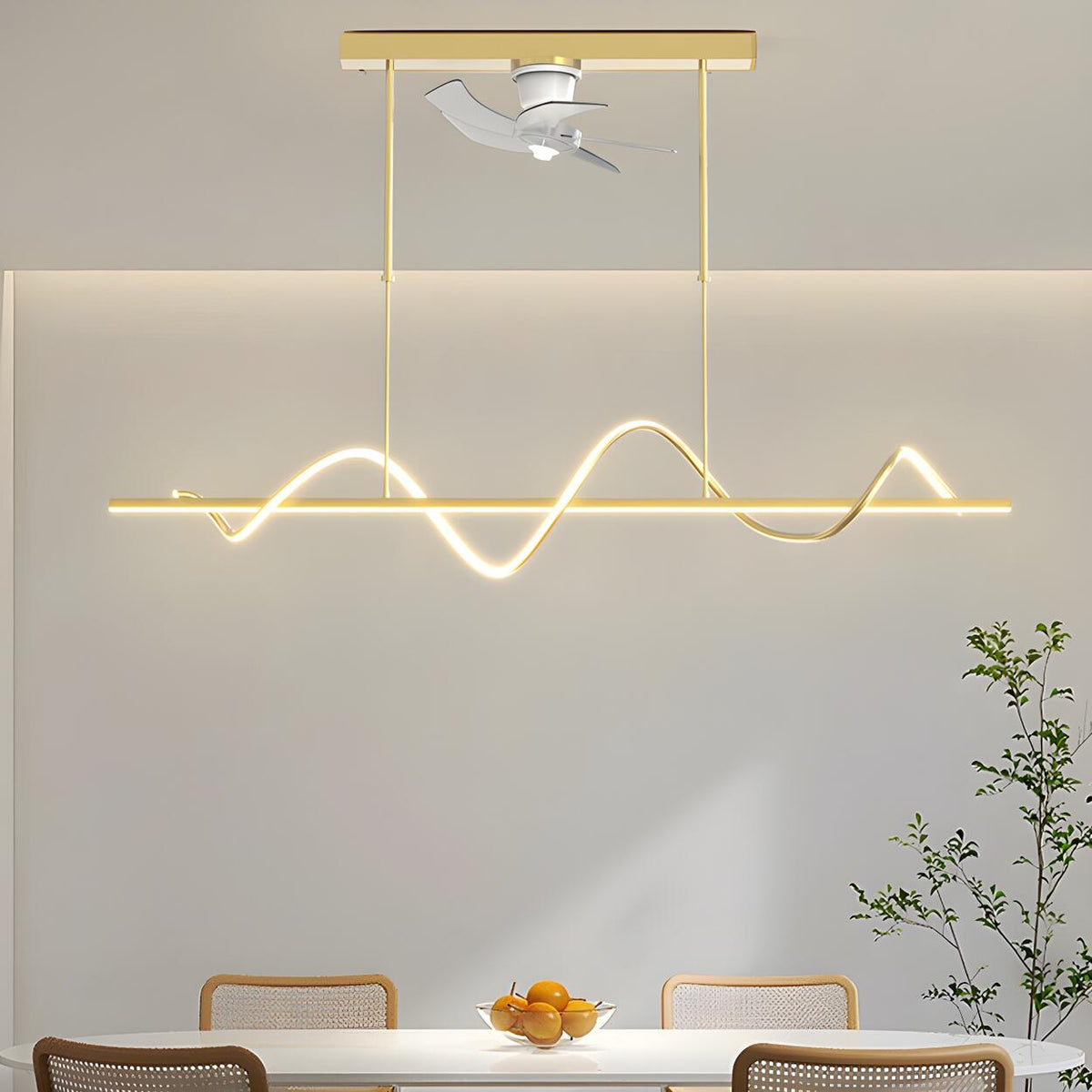 Stylish Modern Linear Wave Pendant Fan with LED Light – Homebaa