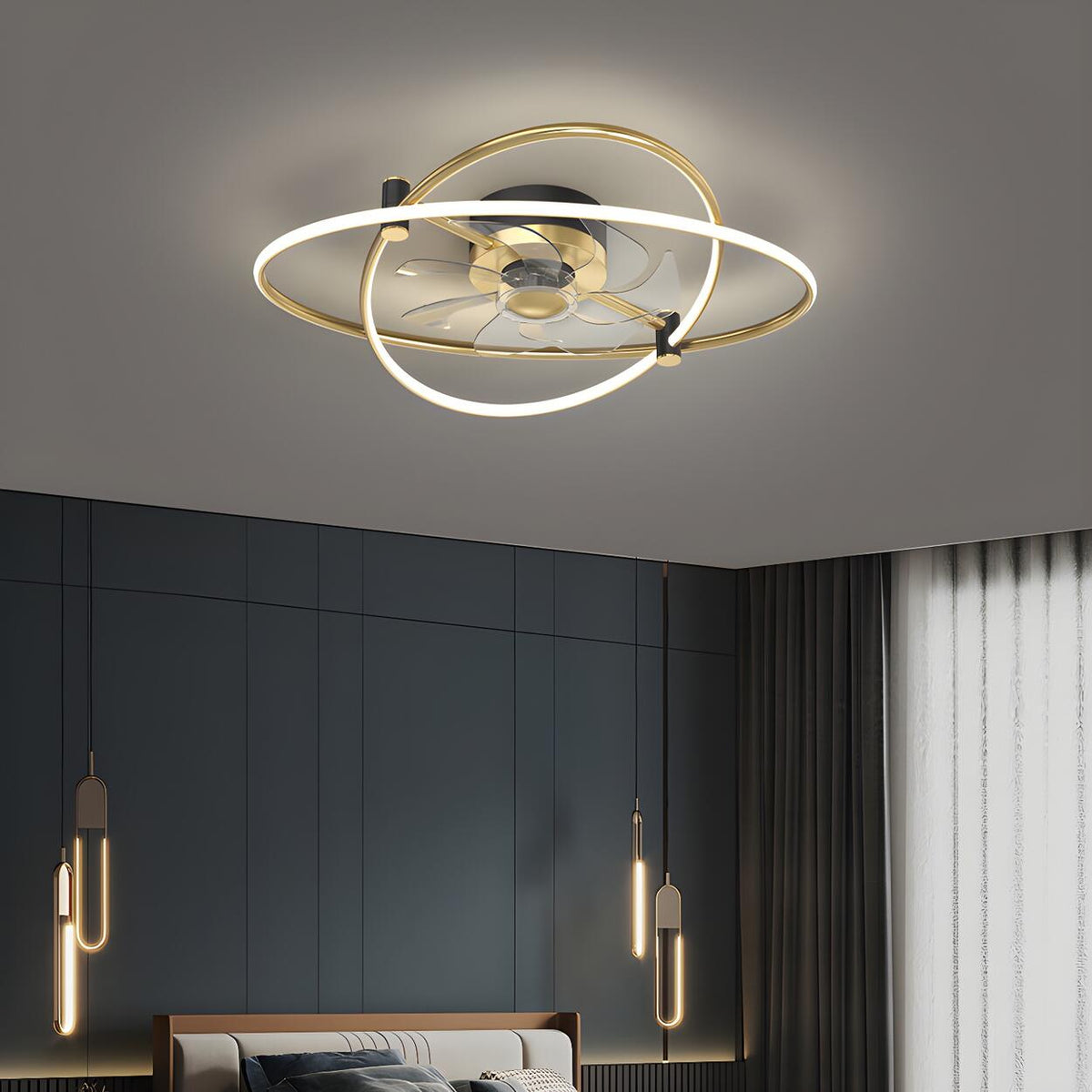 Unique Modern Metal Double Ring Ceiling Fan with Light – Homebaa
