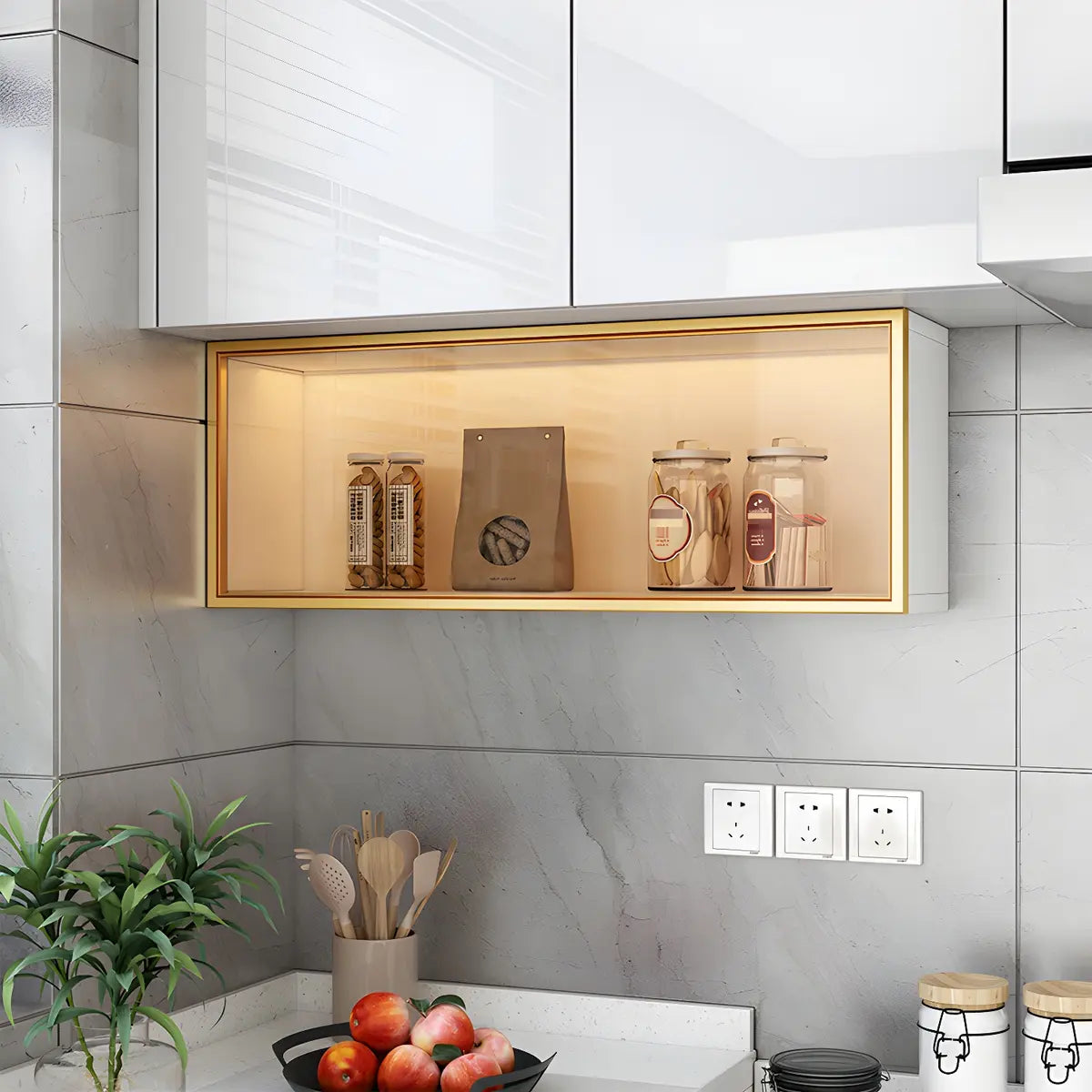 Wall-Mount Kitchen Glass Storage China Cabinets White – Homebaa