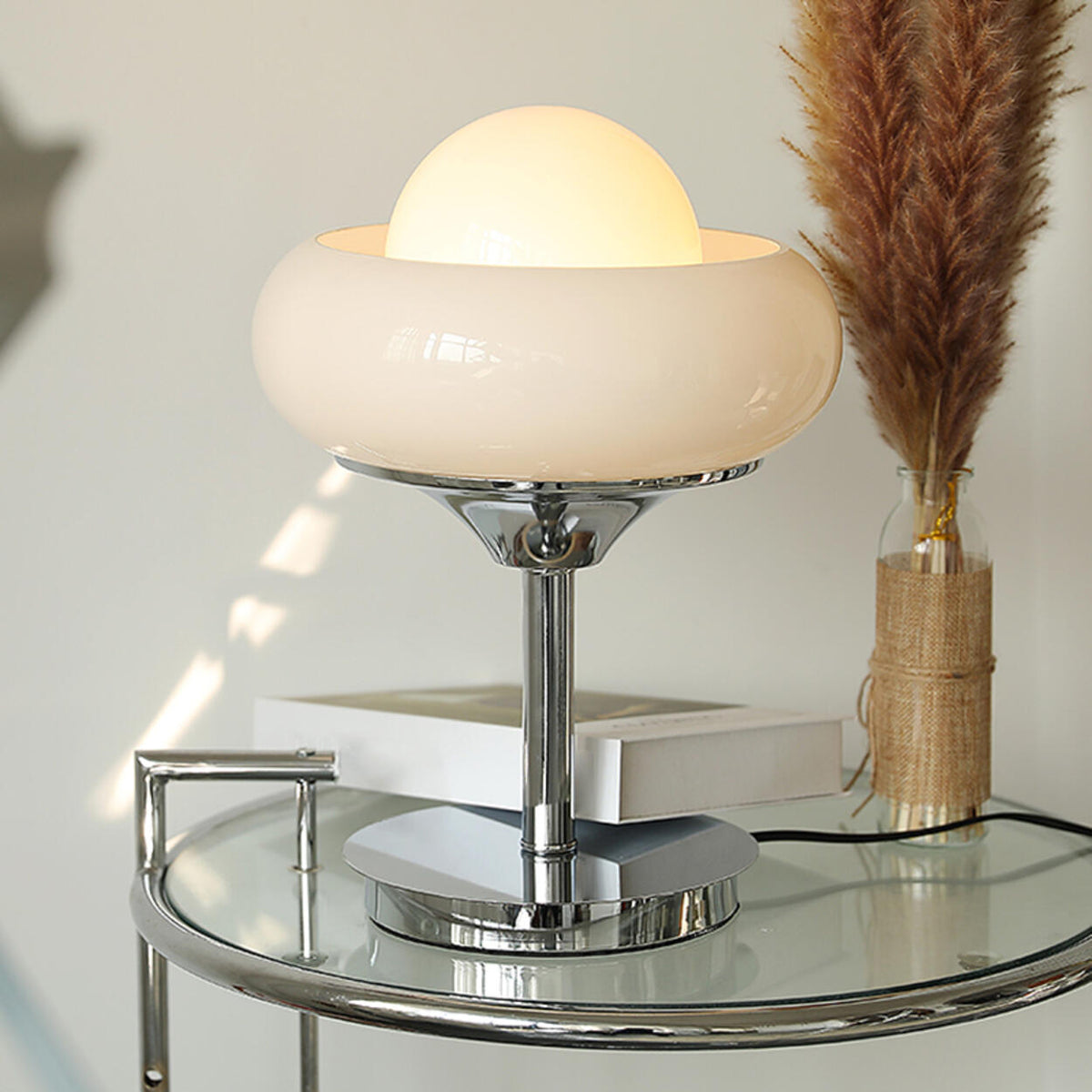 White Globe Glass Shade Silver Base LED Table Lamp – Homebaa