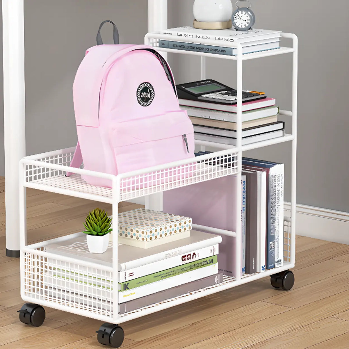 White Movable Metal Frame Utility Cart with Shelves – Homebaa