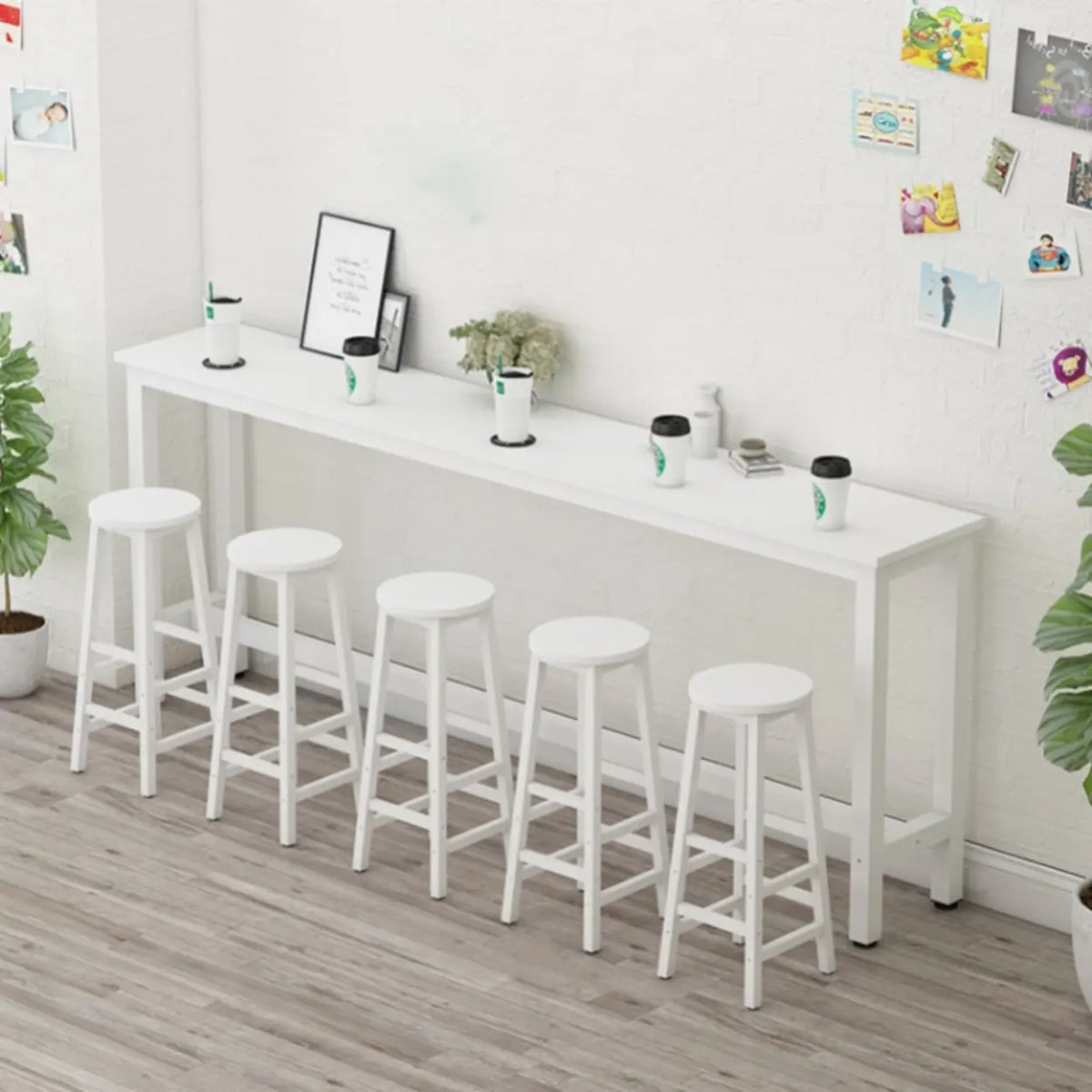 White Rectangular Wood Bar Table Bar Counter With Footrest – Homebaa