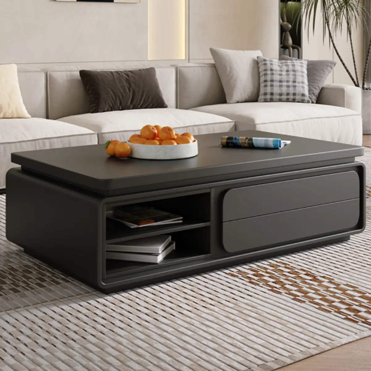 Wood Black Rectangle Shelves Block Base Coffee Table – Homebaa